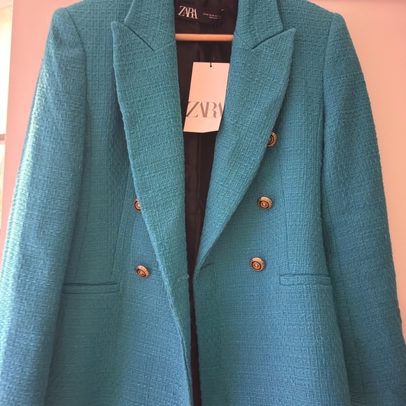 Zara | Jackets & Coats | Zara Womens Turquoise Doublebreasted Blazer ...